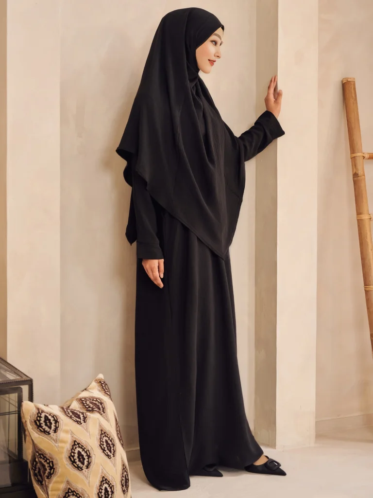 Ramadan 2-piece Middle East Muslim Robe Abaya, Solid Color Hjiab, Women ...