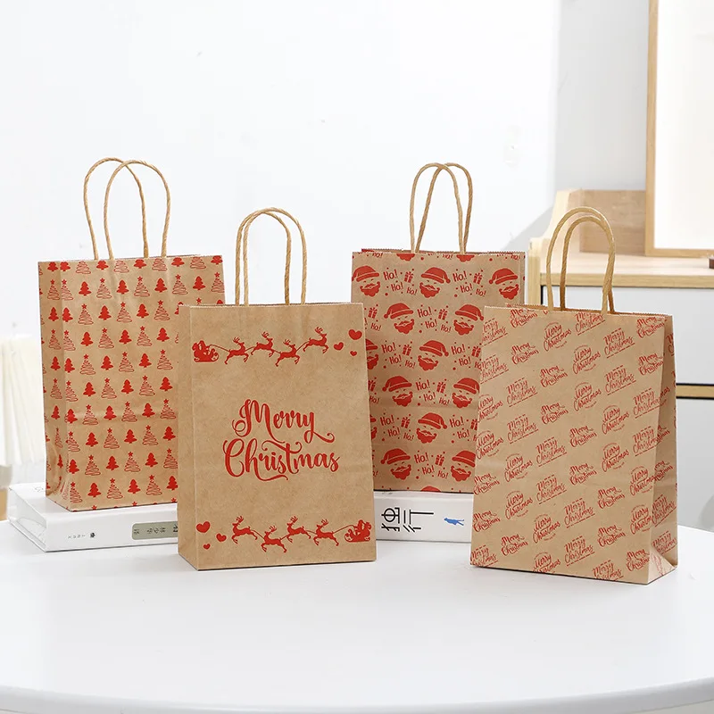 Customized logo kraft paper hand bag wholesale takeaway flat rope hand ...