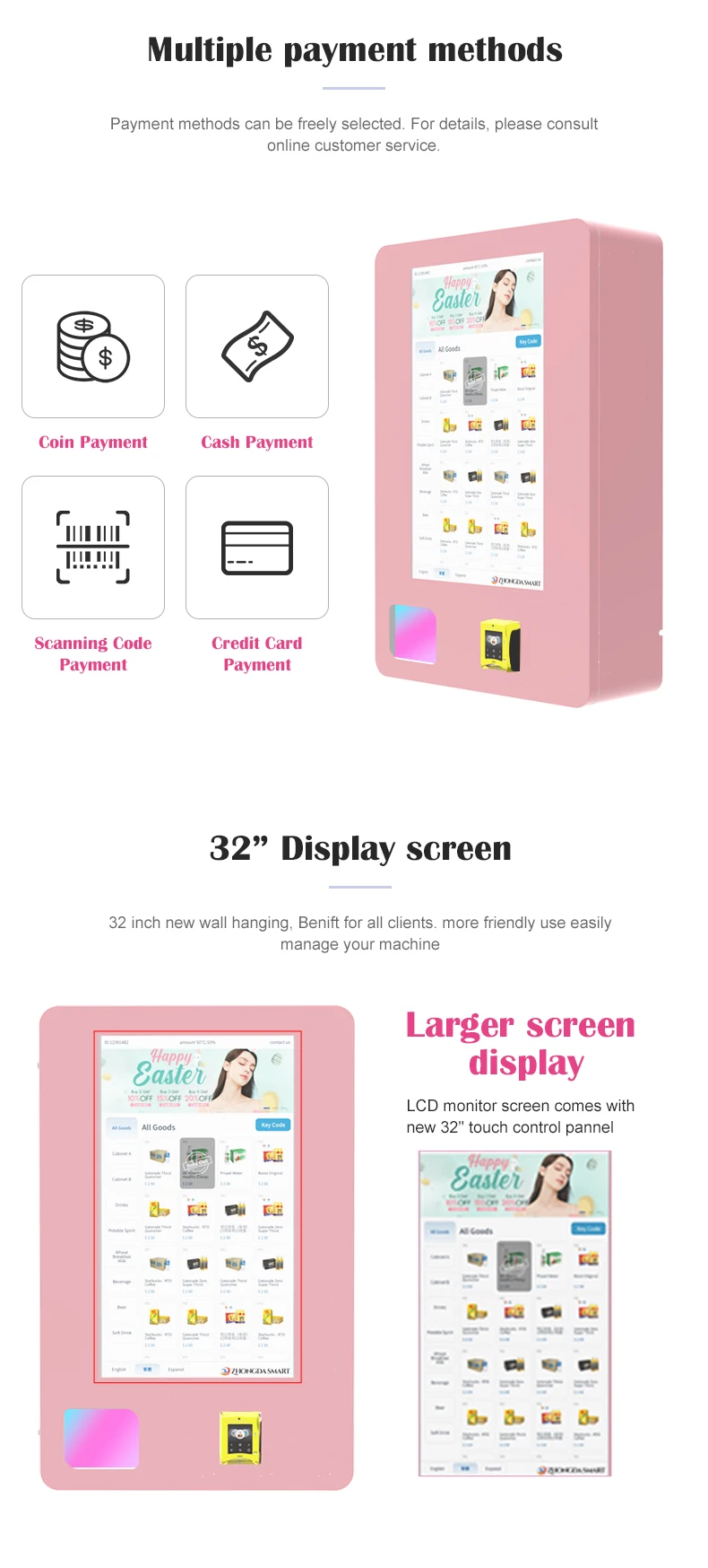 Age Verification Wall Mounted Vending Machine With 32" Monitor Touch ...