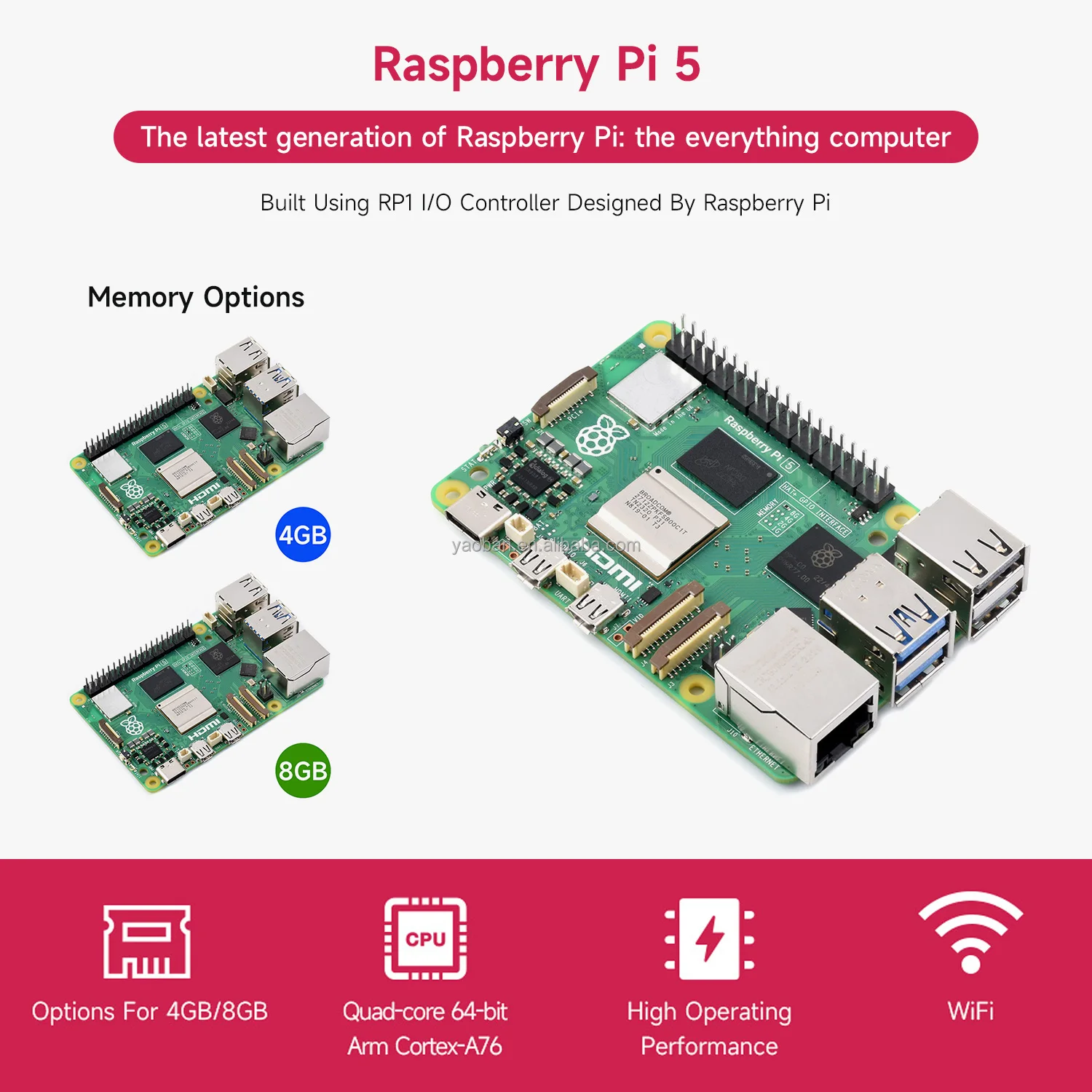 Raspberry Pi 5,Options For 4gb/8gb Ram,Bcm2712 Processor,2.4ghz Quad-core 64-bit Arm Cortex-a76 ...