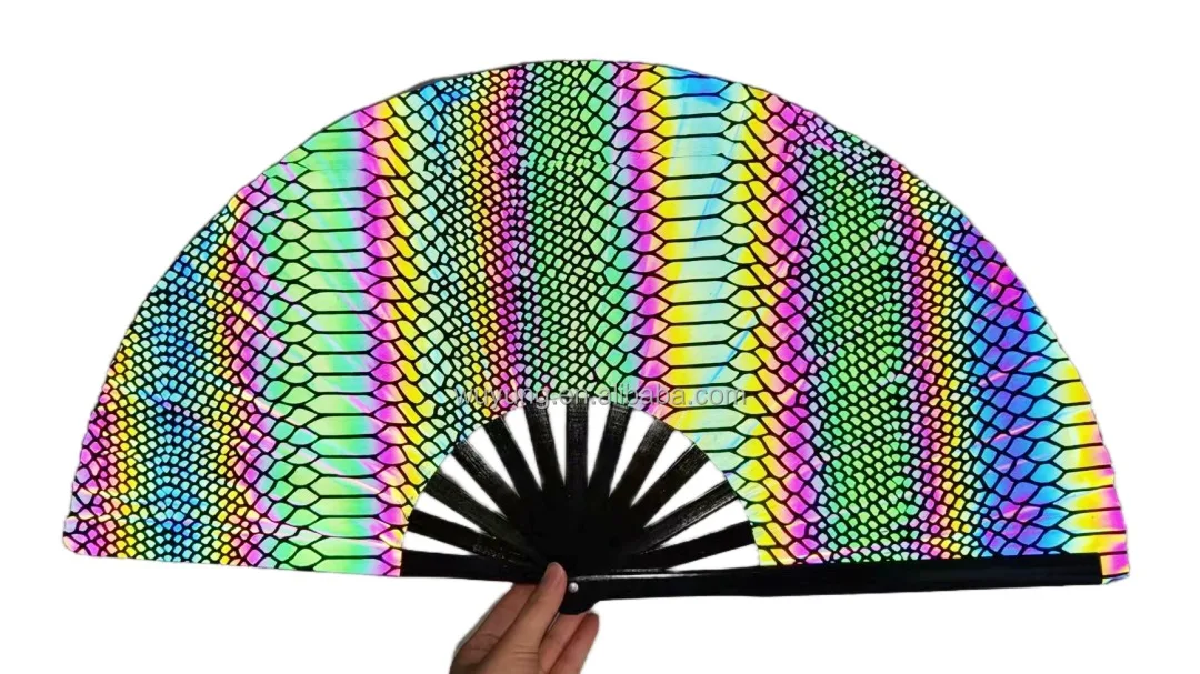 Cool Holographic Large Hand Fan Nylon-cloth Fan Decorative Fan For For ...