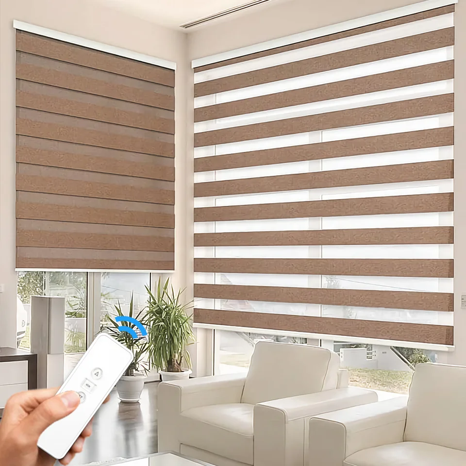 Wifi Remote Control Motorized Double Layer Office Shades Electric ...