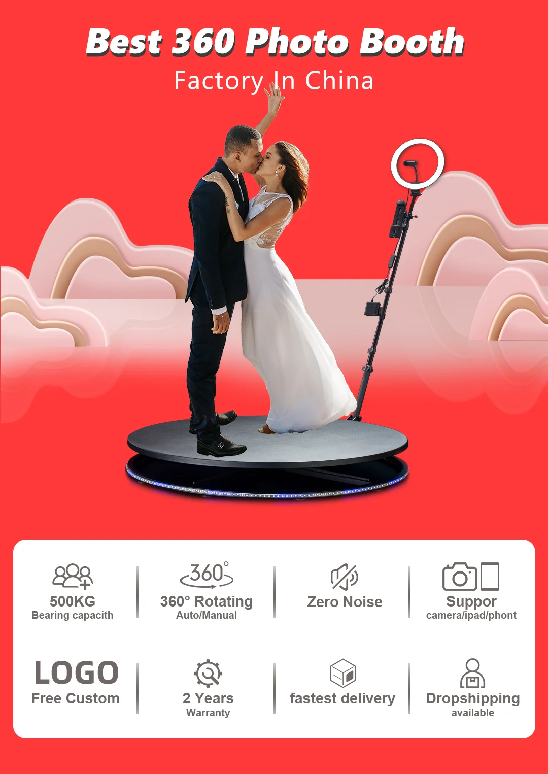360 Photo Booth Green Screen Fill Light Lamp Manual Inflatable Backdrop ...