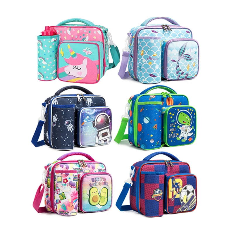 Custom Insulated Kids Lunch Bag Water Bottle Pocket Cooler Bag Reusable ...