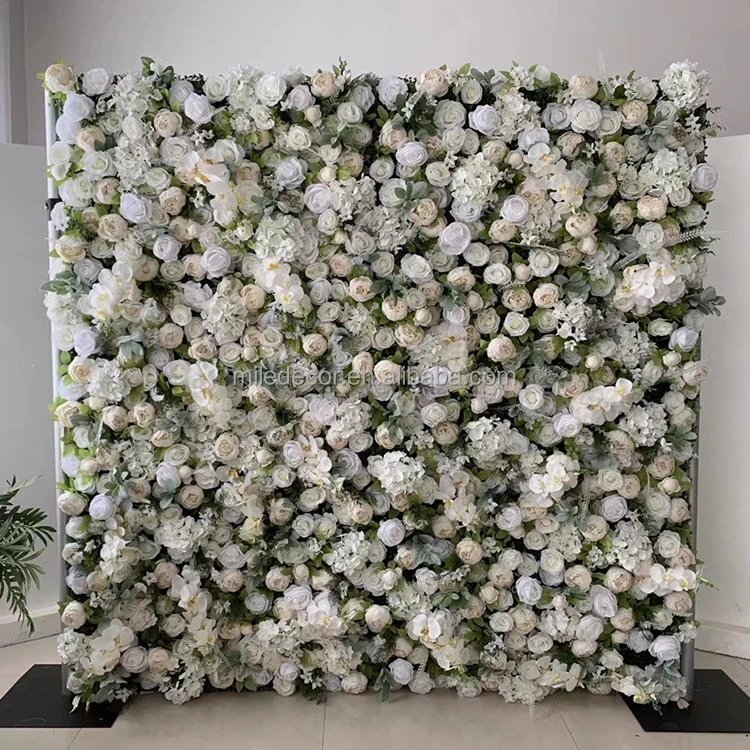 Factory Flower Wall Panel Silk Floral Roll up Flower Wall for Wedding ...