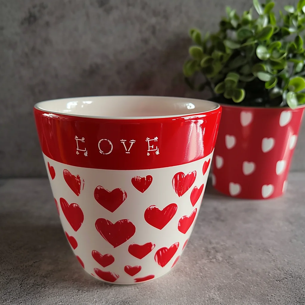 Romantic Love-Themed Glazed Ceramic Flowerpot - Valentine's Day Planter