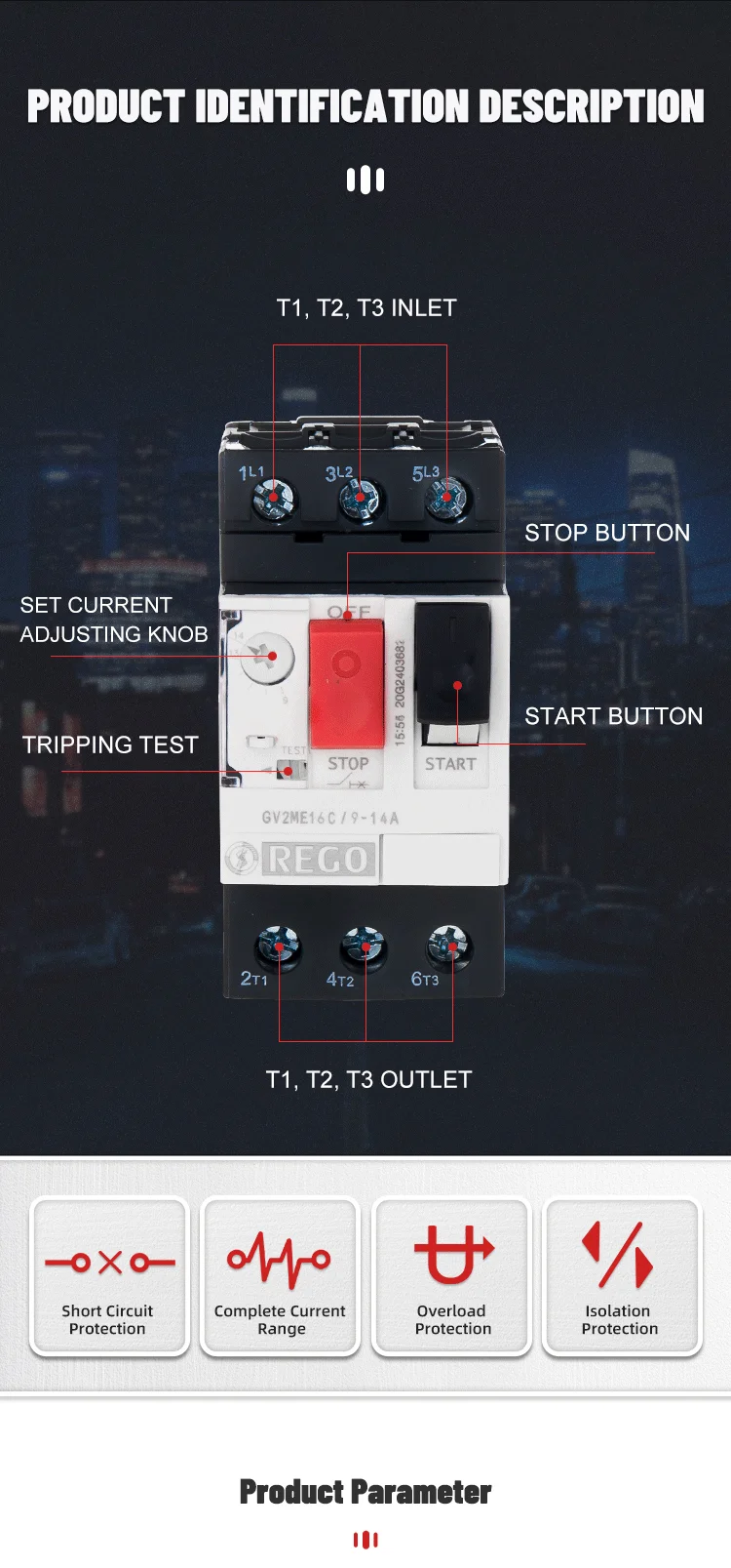 Rego Motor Protector Circuit Breaker Gv2m16 9a-14a Mpcb 3p 3 Pole Three ...