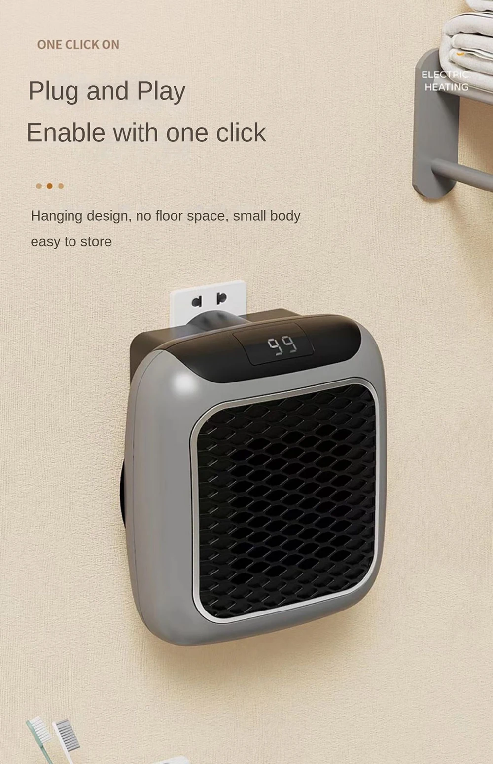 800w Mini Heater Small Bathroom Heating Fans Wall Mounted Ptc Ceramic ...