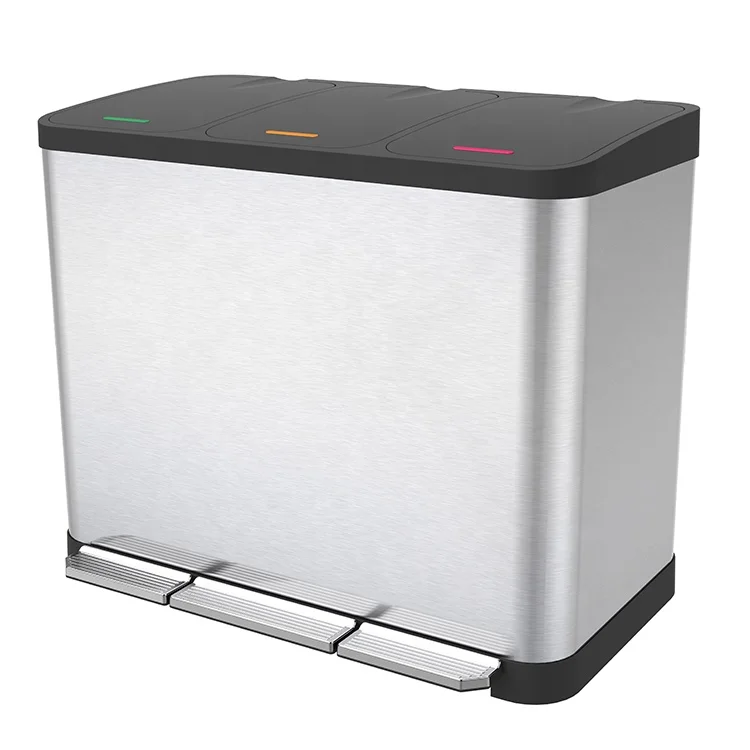 New 3 Compartments Indoor 45l Soft Closing Pedal Trash Bin Kitchen ...