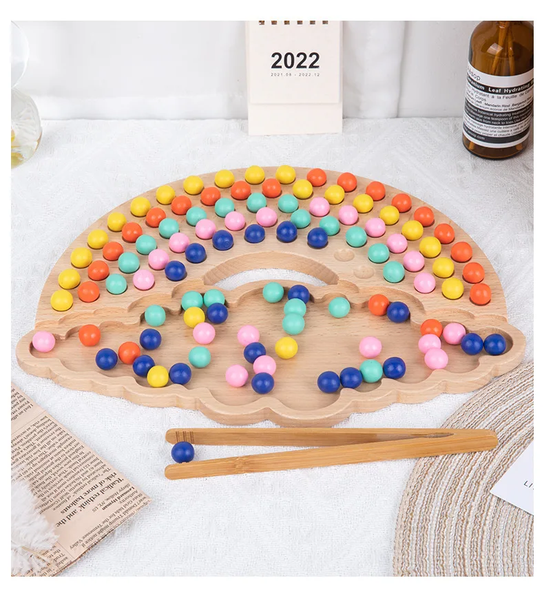 Montessori Sorting Toy Rainbow Color Matching Game Wooden Rainbow ...