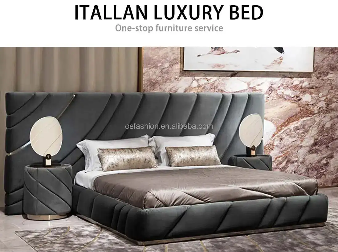 OE-FASHION Master Bedroom Luxury Wooden Upholstered Bed Frame Queen ...