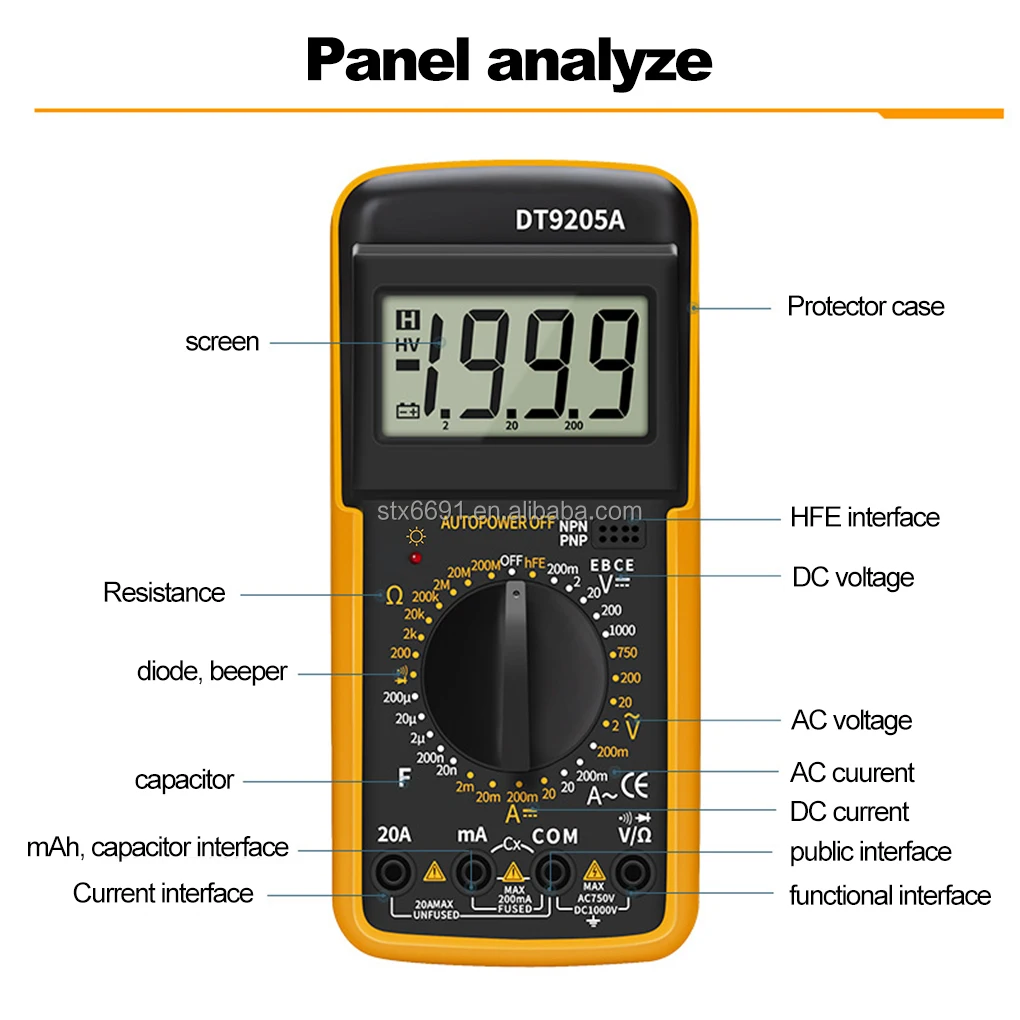 DT9205A Multimeter - Precision AC/DC Measurement Tools