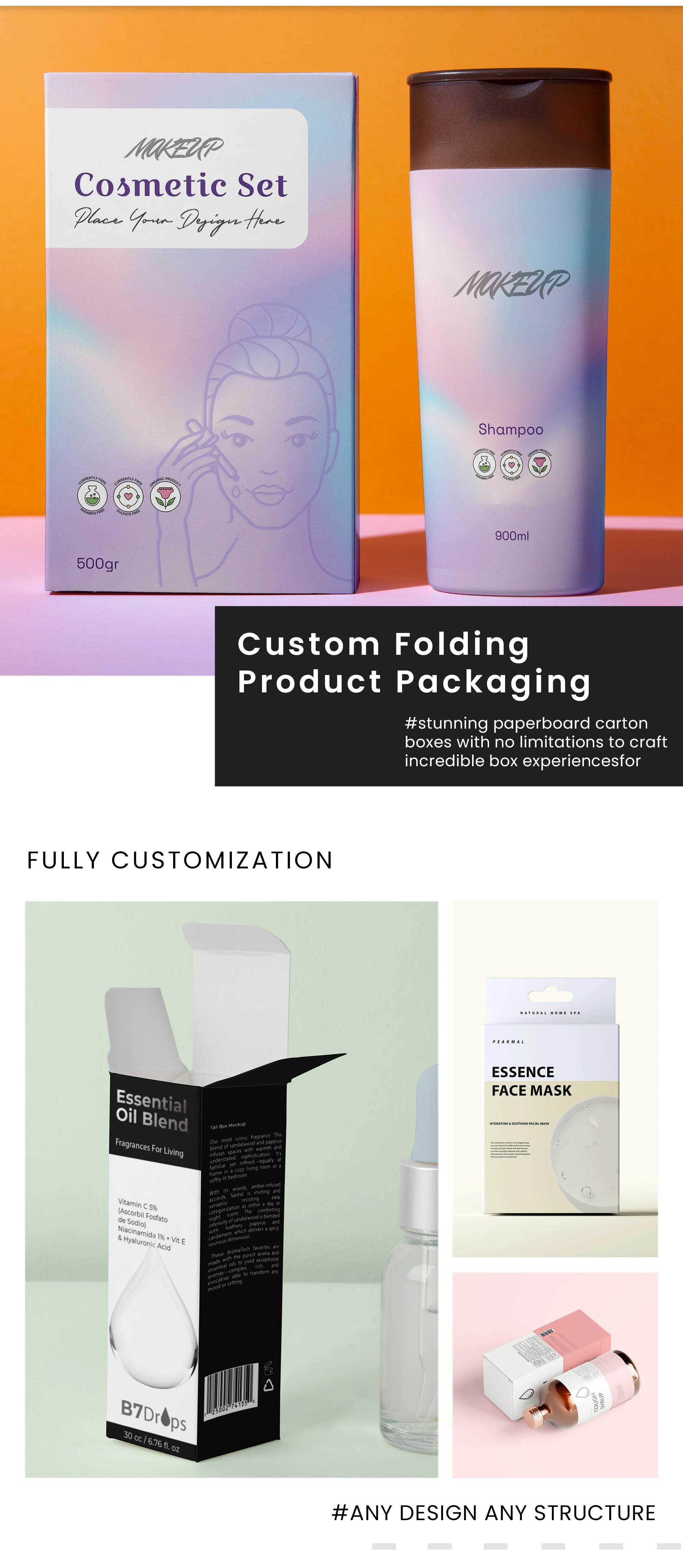 Custom Paper Cosmetic Box Packaging,Recyclable Coated Paper Packing ...