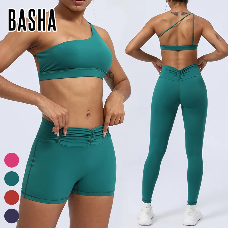 Wholesale Custom Workout Wear One Shoulder Sport Bra Pleated Waist