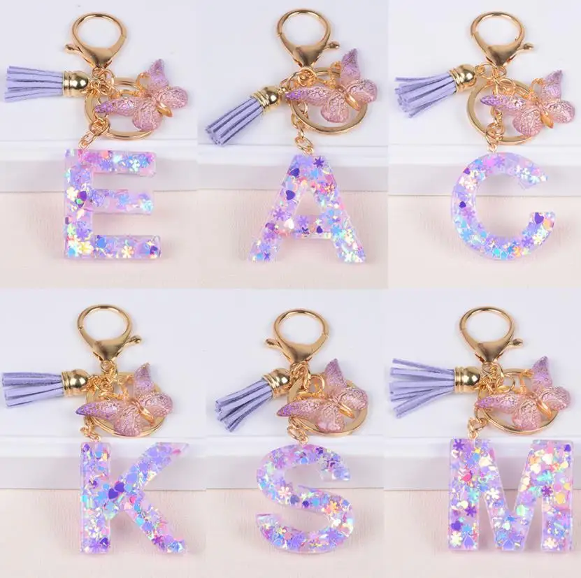 Wholesale Purple Fringe Butterfly Resin Alphabet Keychain Snowflake ...