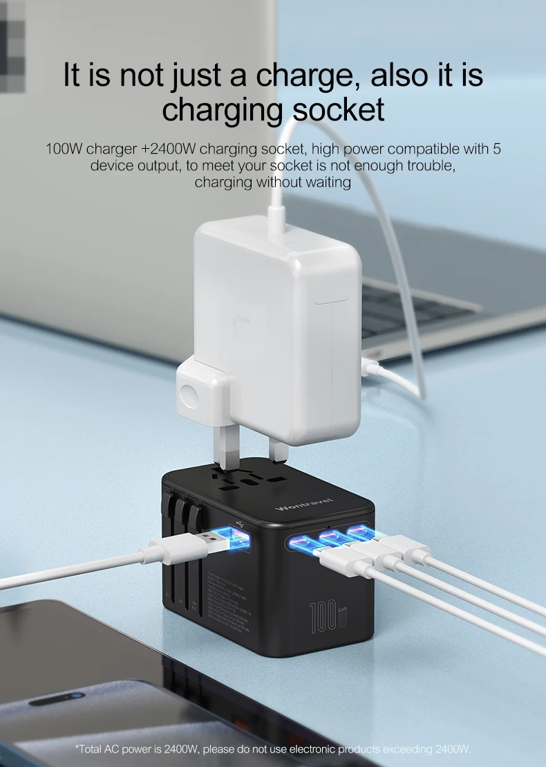 Wontravel 4-Port Gan Super Charging Travel Adaptor - 100W