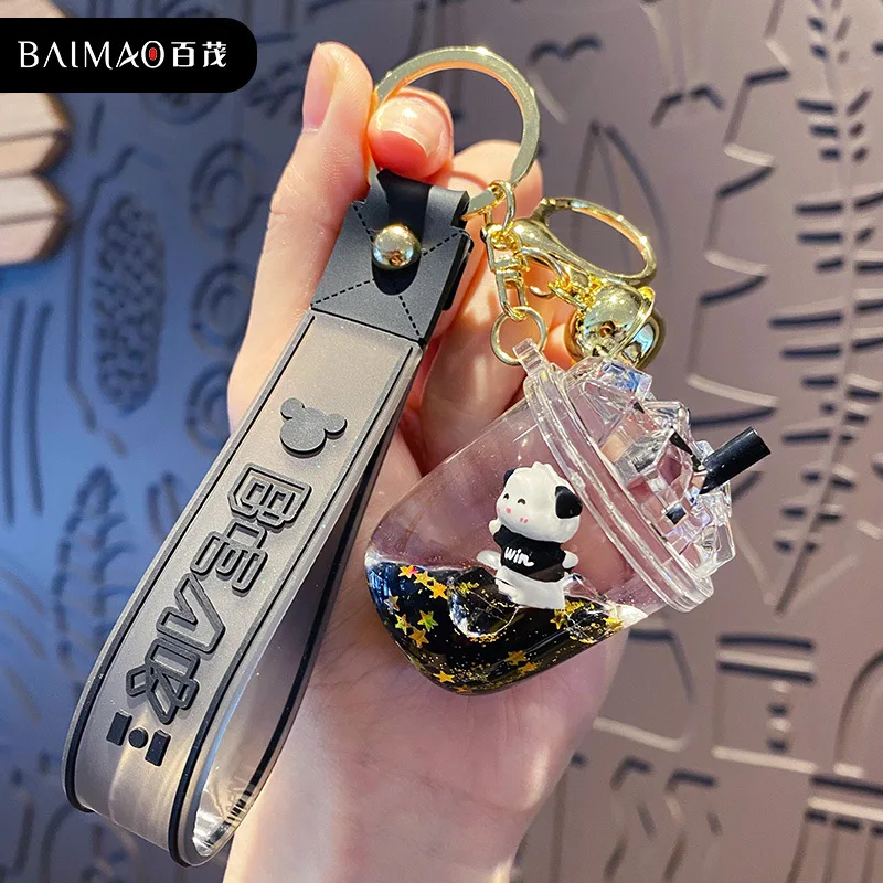 Cartoon Oil Floating Liquid Quicksand Bottle Bubble Tea Bear Key Chain ...