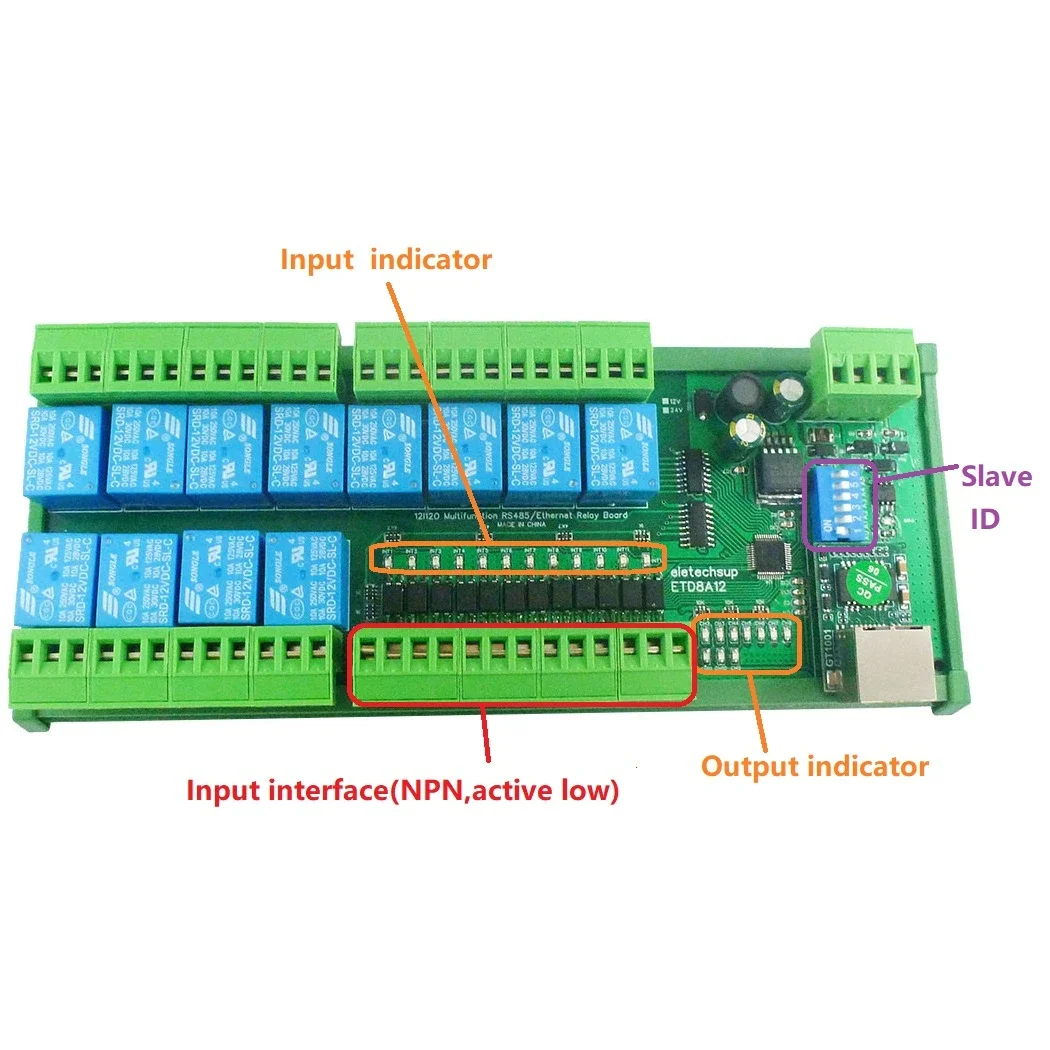 Ethernet RS485 Relay TCP/IP UART Network Controller Module 12CH DC 12V ...