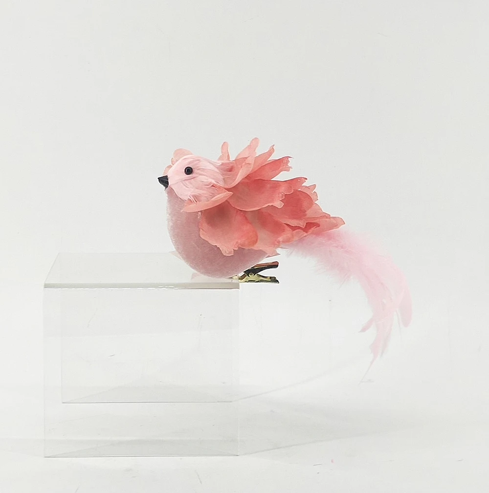 Factory Customized Beaded Feather Pink Bird Clip-on Ornament Artificial ...