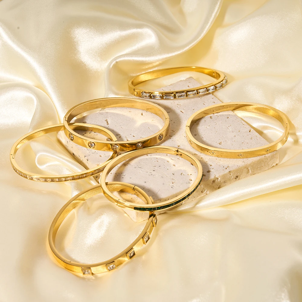 Latest Design Stainless Steel 18k Gold Plated Zircon Inlaid Cuff ...