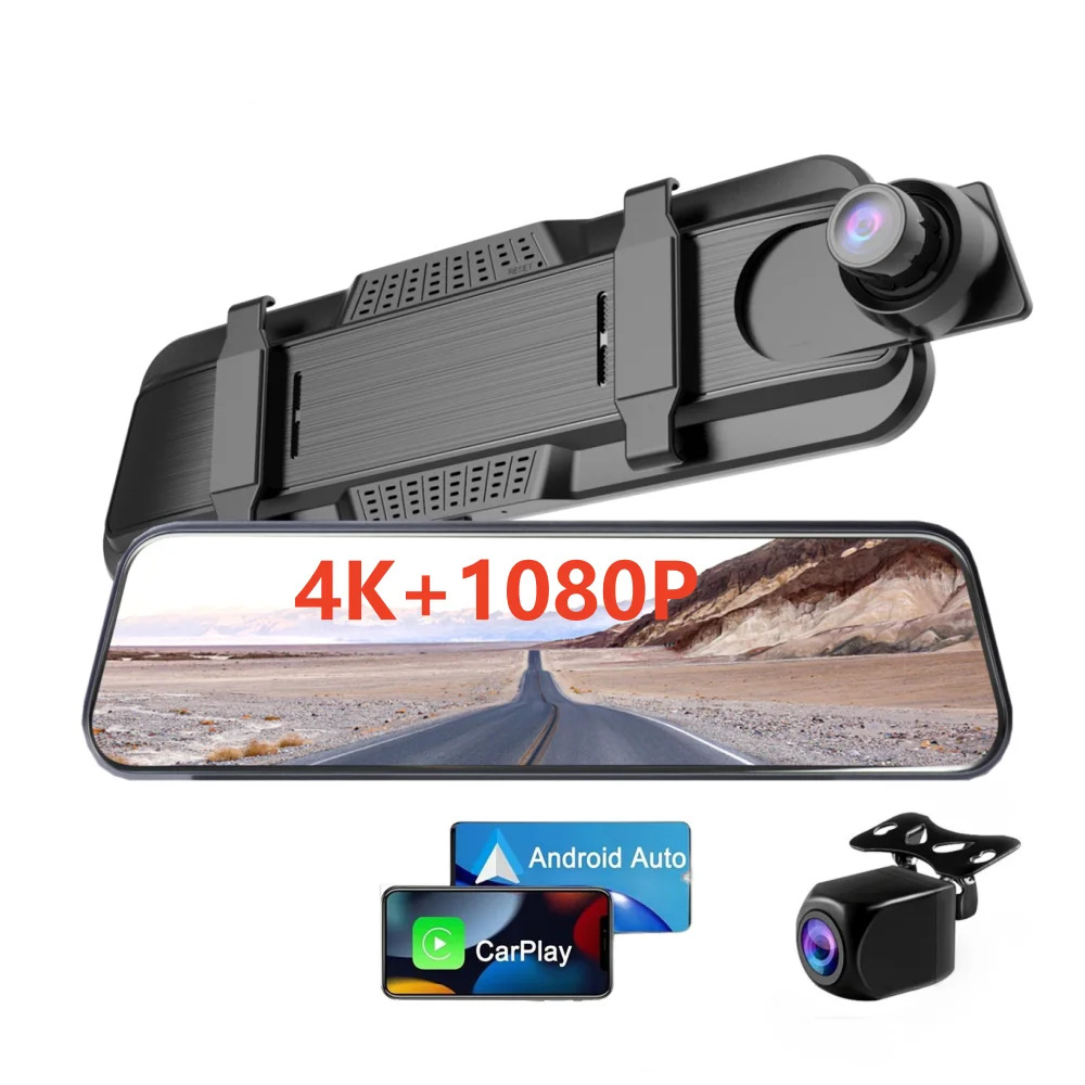 4K UHD 2160P Dash Cam Carplay Android Auto Stream Rear View Mirror GPS Navi 5G WIFI Car DVR ...
