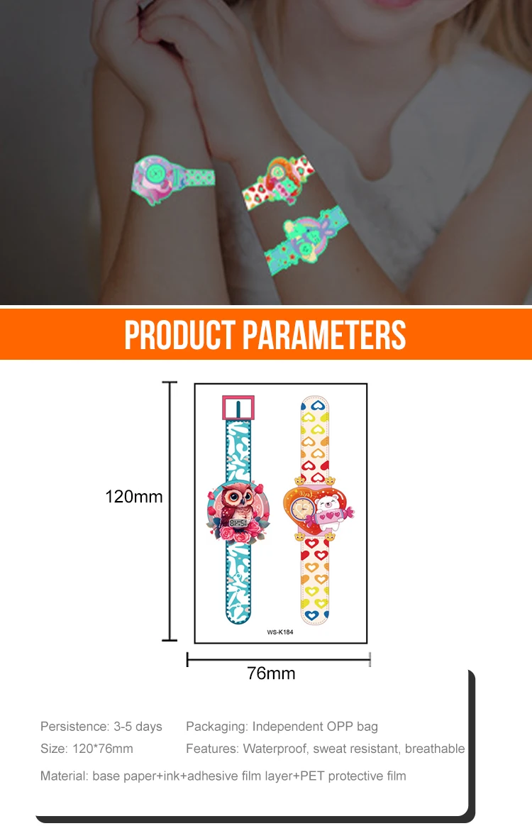 Children's Temporary Waterproof Cartoon Watch Luminous Tattoo Stickers ...