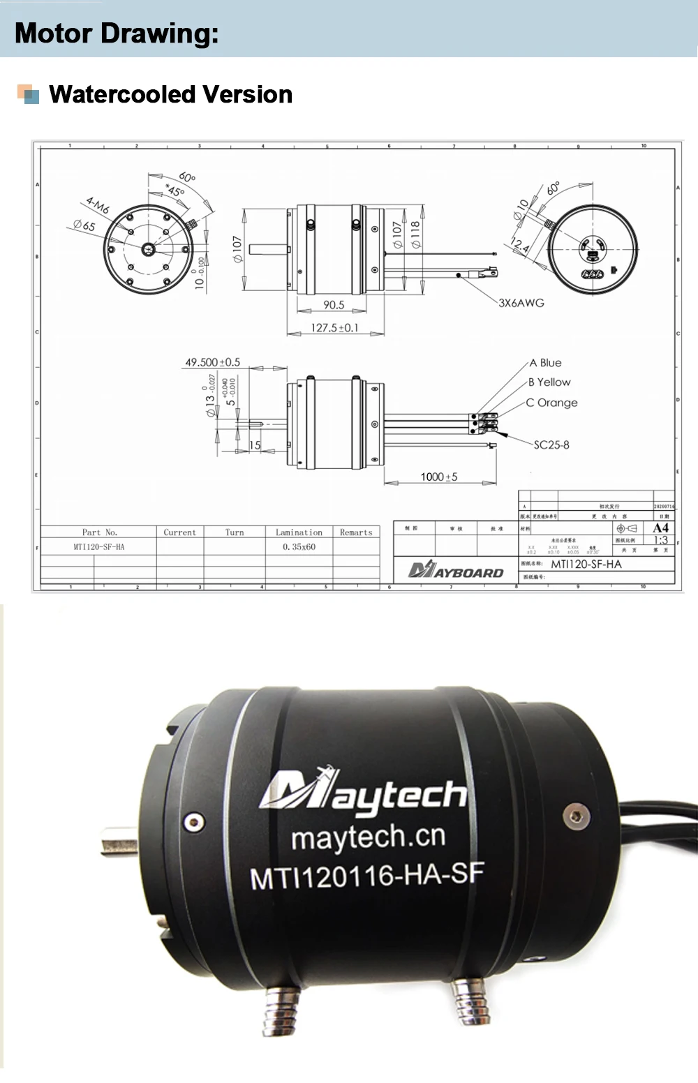 Maytech Watercooled Bldc Motor For Ev Car Electric Vehicle 120116 200kv ...