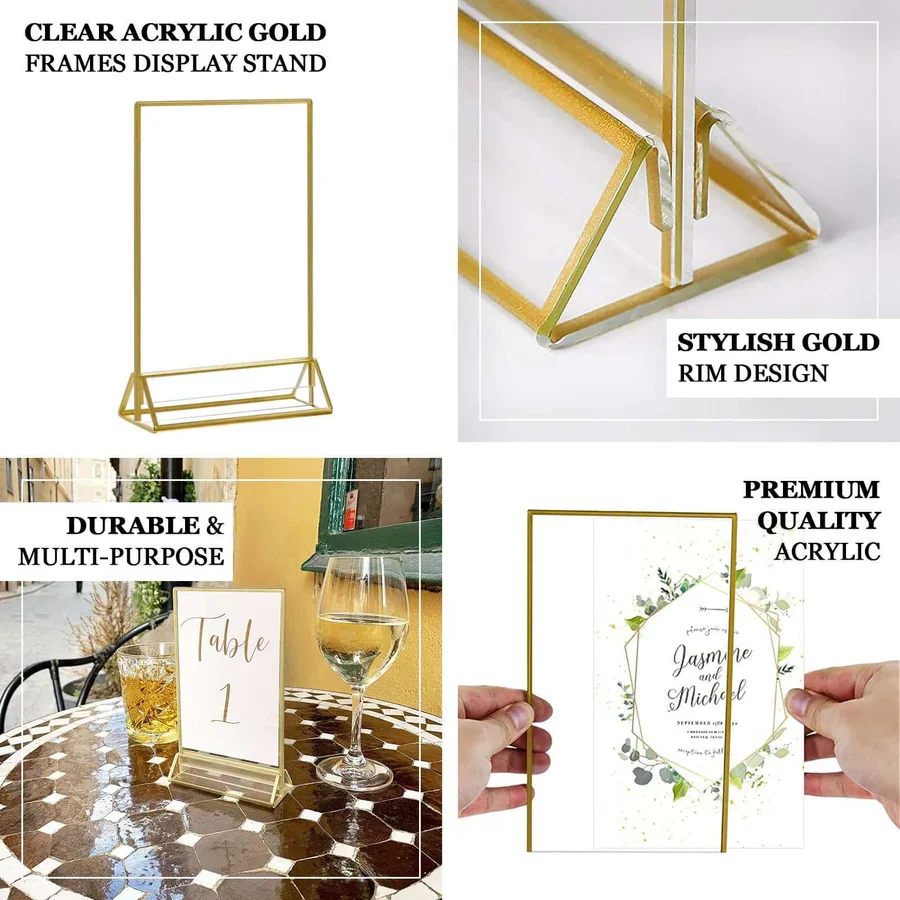 Gold Frame Acrylic Freestanding Table Number Holders, Double Sided Sign ...