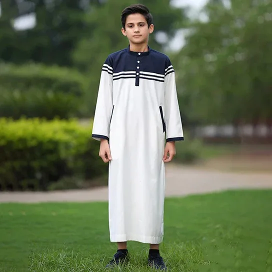 Modest Muslim Kids Boy Thawb Robe Classic Button Front Open Thobe For ...