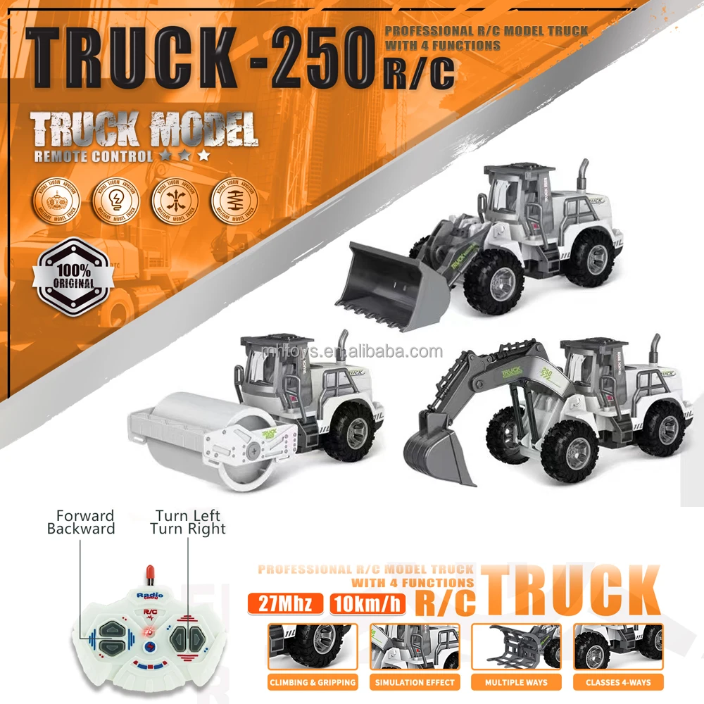 27MHZ 1:30 Scale Rc Model Construction Vehicles Toy 4 Channel Electric ...