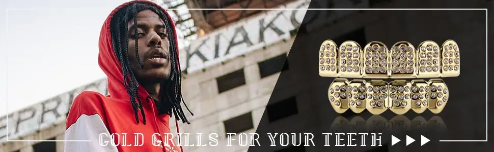 18k Plated Gold Grills Teeth Grillz For Men Women Iced Out Hip Hop ...