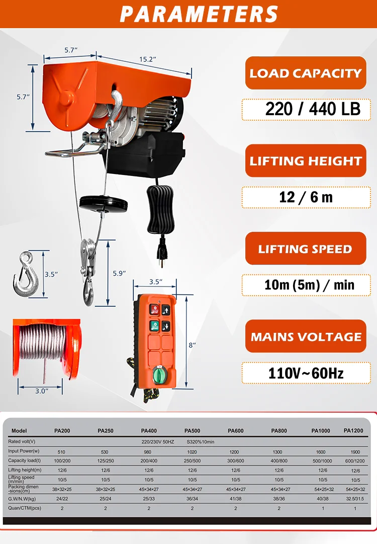 Toyo-intl Pa Type Electric Hoist 110v 220v 230v Wireless Remote Control ...
