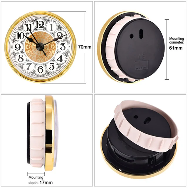 70mm Clock Inserts - Quartz Movement, Roman or Arabic Dial, Gold/Silver ...
