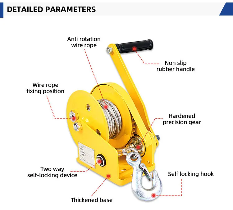 Self Locking Worm Gear Winch Yellow Hand Pulling Winch - Buy Steel Wire ...