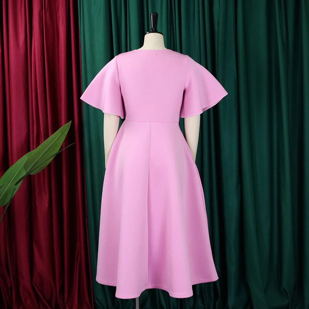 Fashion Sexy Flare Sleeve V Neck Fashion A Line Party Dresses Women Evening Dresses Women Lady
