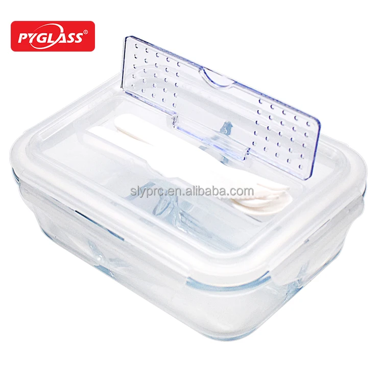 Pyglass 36oz Bento Lunch Box Set 3 Compartments Glass Food Container ...