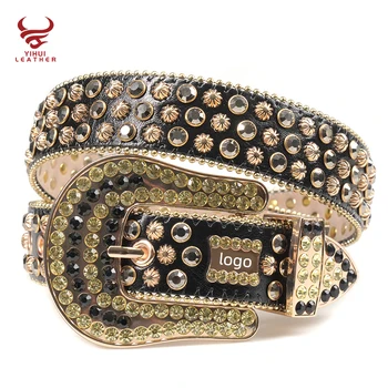 Custom Bedazzled Western Synthetic Diamond Pu Leather Gold Rhinestone ...