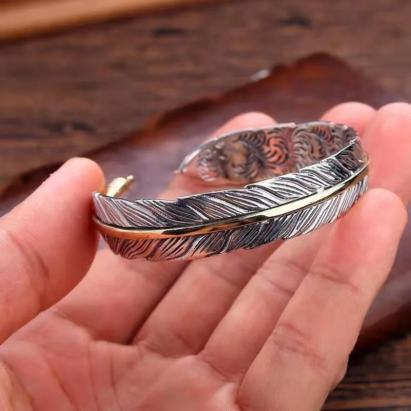 Vintage Punk Silver Color Worn Feather Cuff Bracelet For Men Women ...