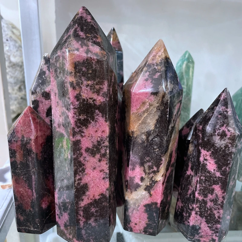 High Quality Natural Rhodonite Stone Crystal Point Wand Quartz Tower ...