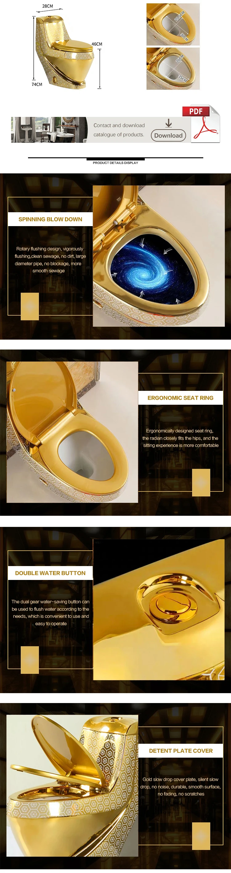 Gold Ceramic Toilet - Modern S-Trap Design for Bathrooms