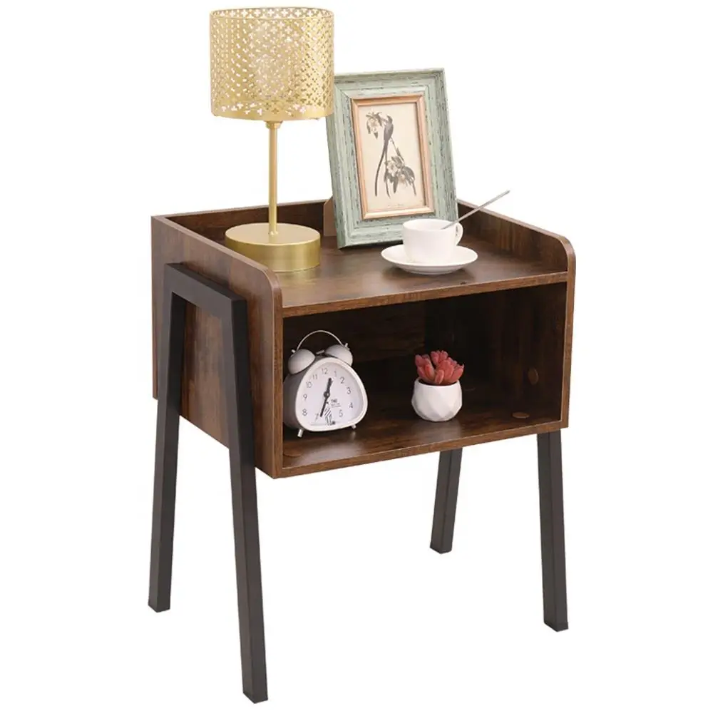 Modern Industrial Retro Style Bedside Rustic Metal Wood 1 Drawer ...