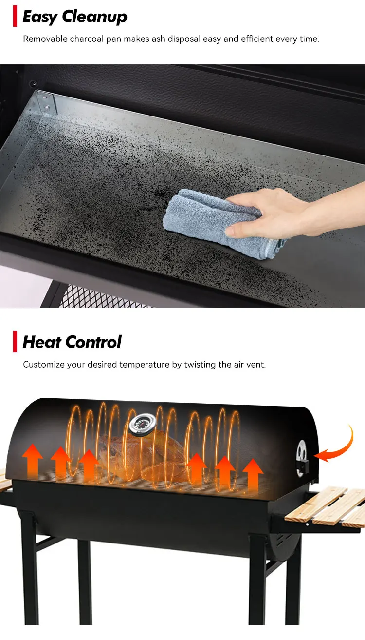 Heavy Duty Garden Barrel Trolley Barbeque Grill - Outdoor Smoker