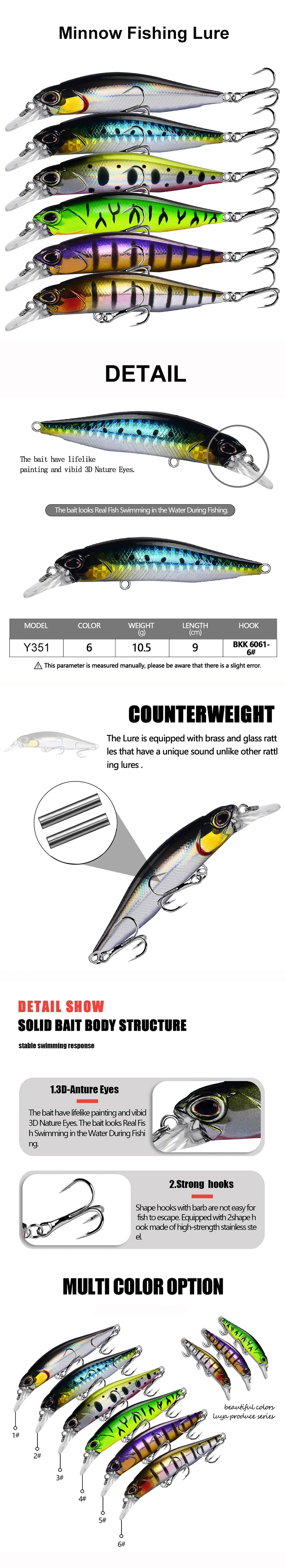 Weihe 10.5g 9cm 6colors Artificial Hard Minnow Lure Sinking Fishing Bait For Saltwater And ...