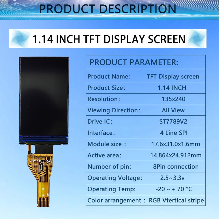 IPS 1.14 Inch TFT ST7789 LCD Display for Wearable Devices