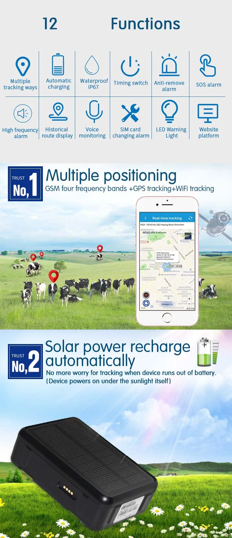 Solar-Powered GPS Tracker for Animals - Cow & Horse Tracking Device ...