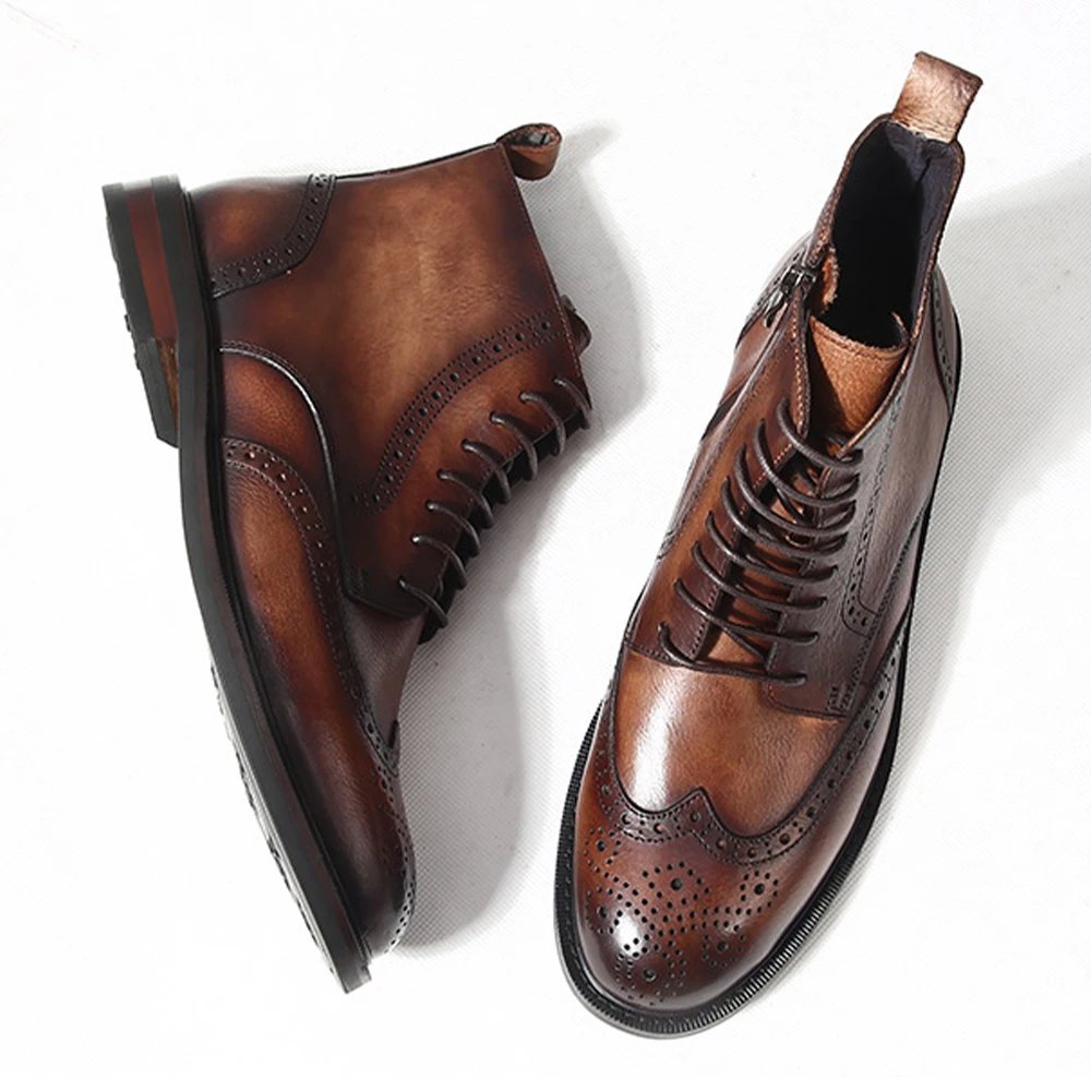 Vintage Versatility Full Grain Genuine Leather Boots Breathable Wear ...