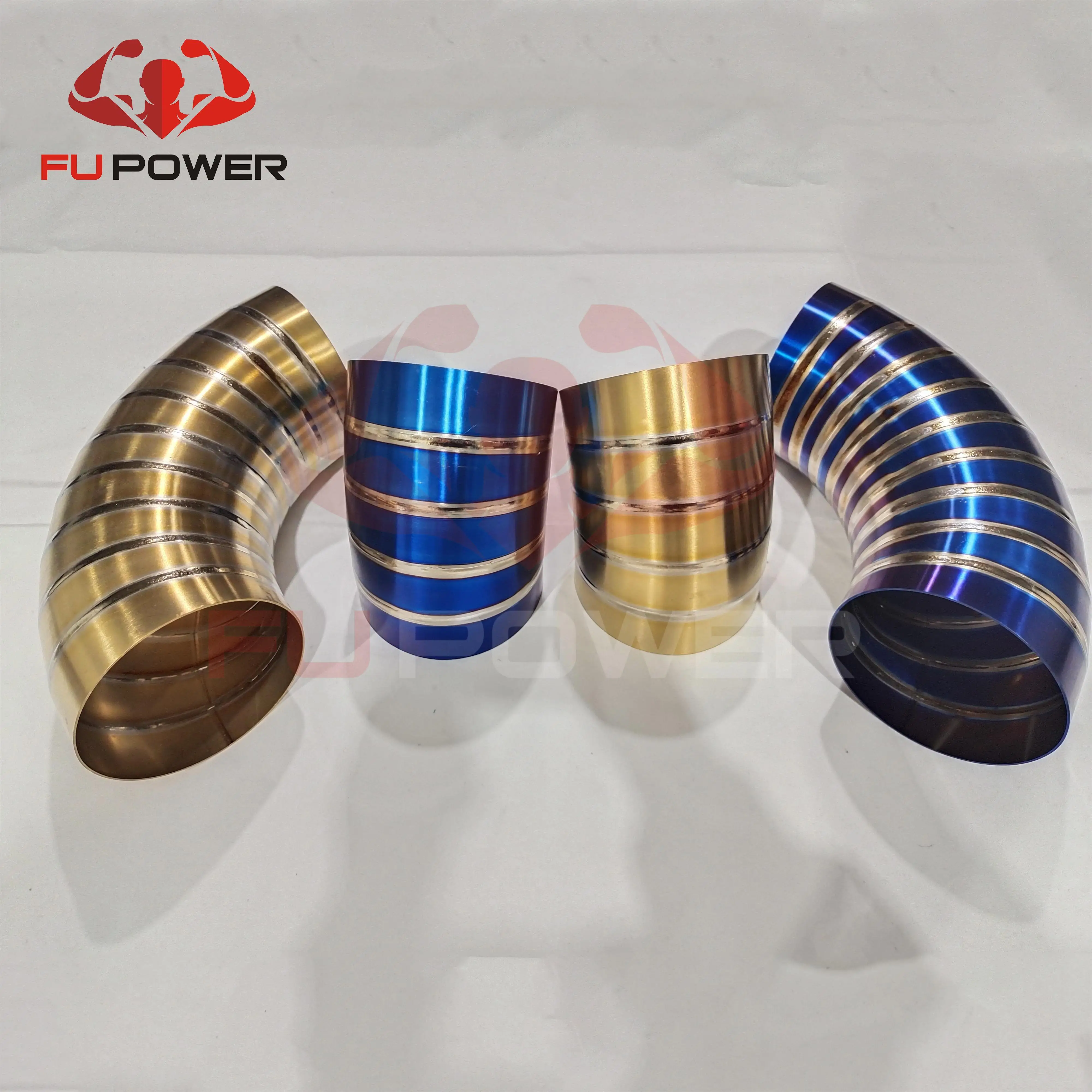 6pcs 90 Degree Pre-welded 4" Titanium Radius Lobster Burning Golden Pie ...