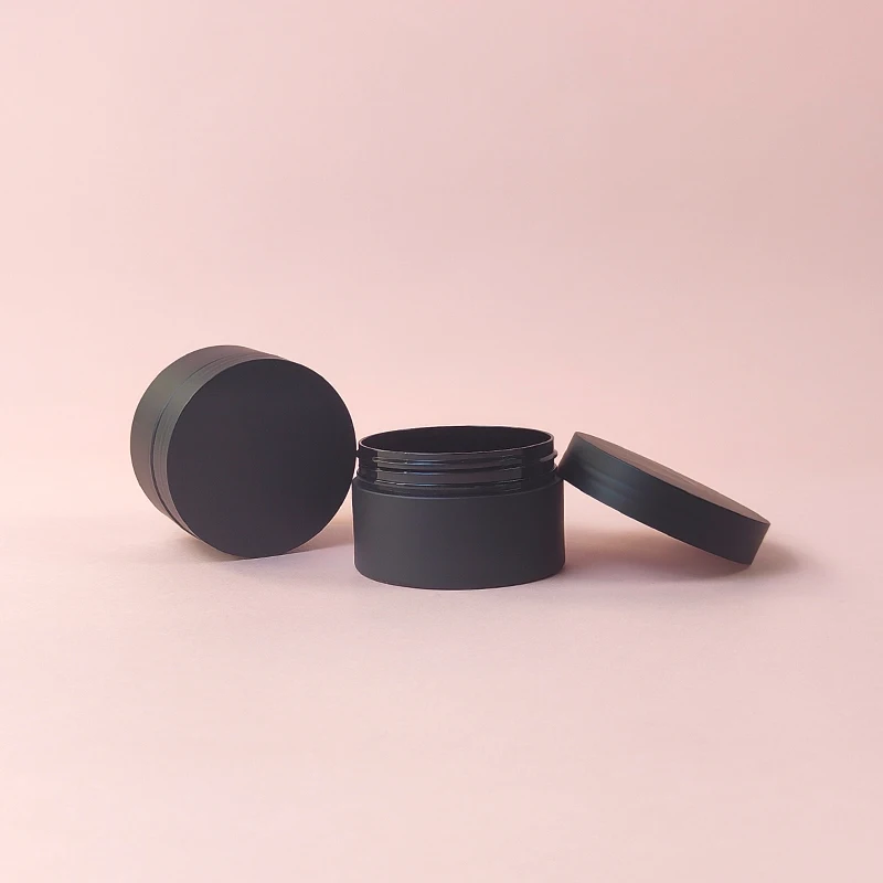 Pp Pet Acrylic Black Plastic Powder Jar Round Black Cosmetic Container ...