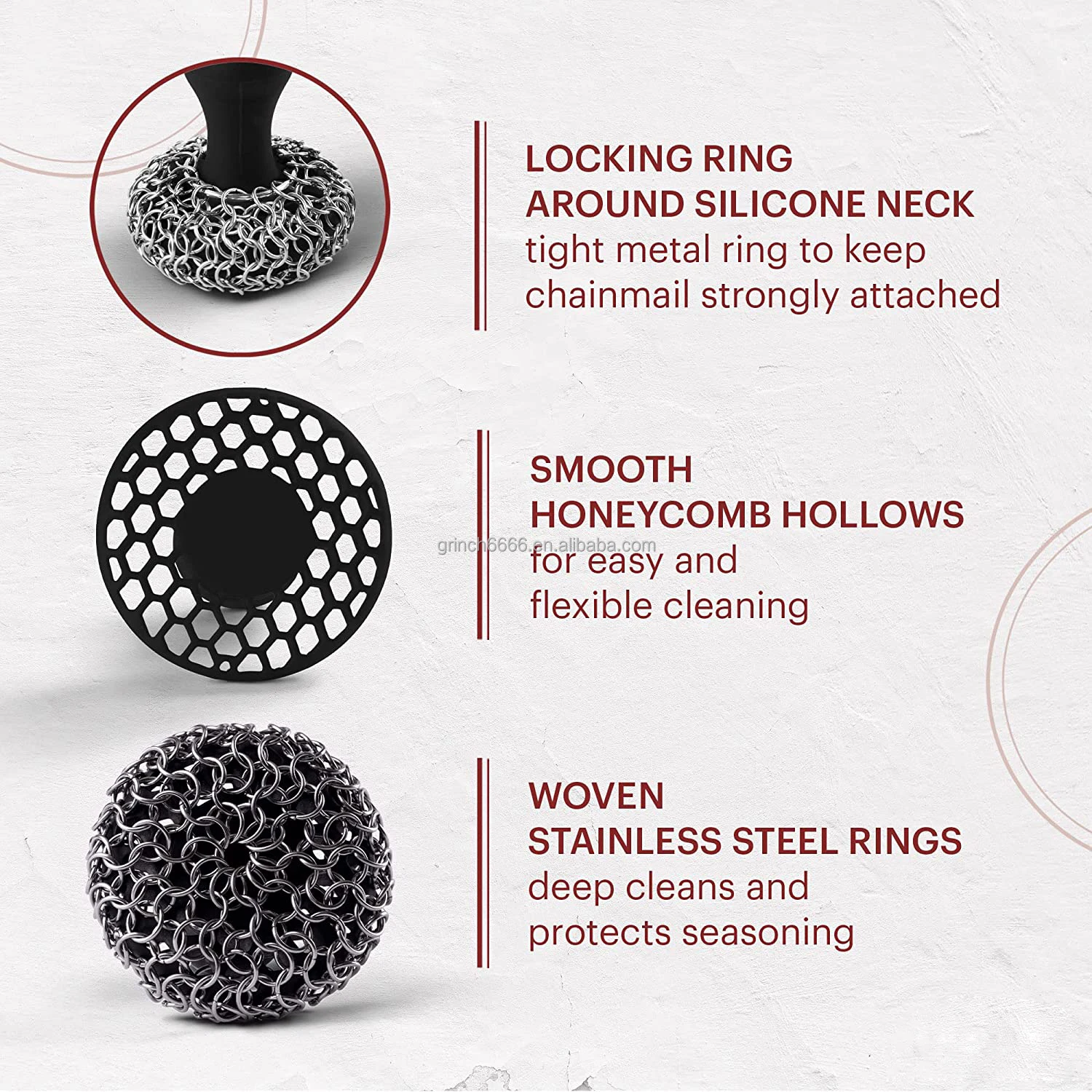 Cast Iron Chainmail Scrubber Chain Link Scrubber Ergonomic Stainless ...