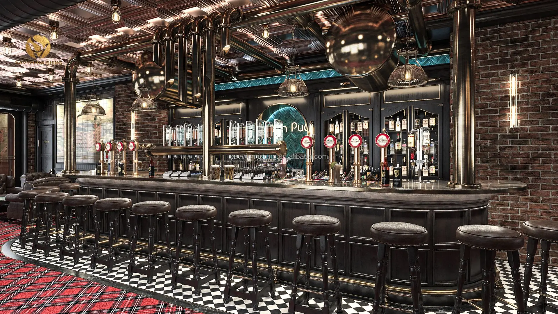 Irish Pub Bar Interior Layout Concept Classic Pub Bar Counter Design ...